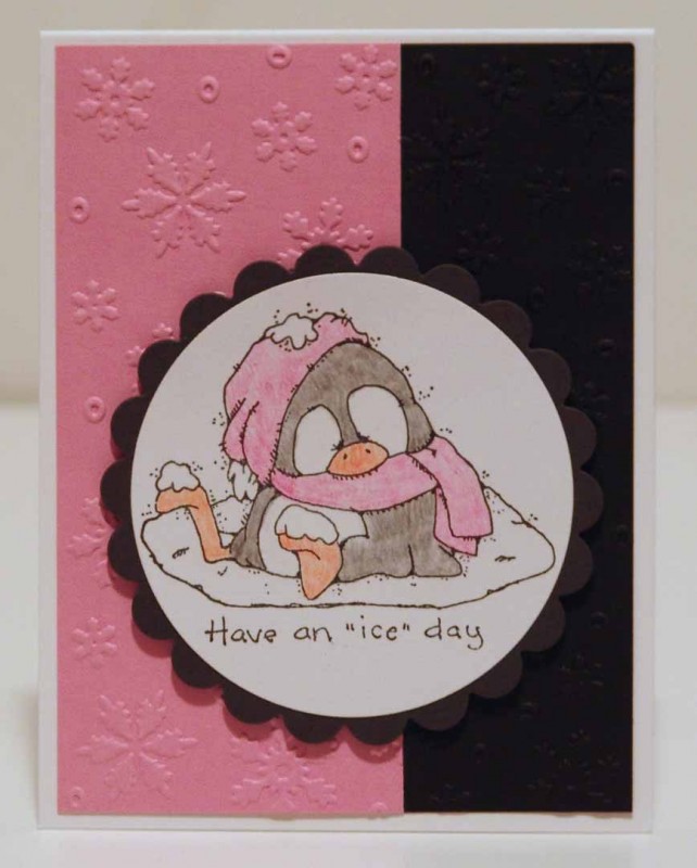 Penguin/pink Card #1 by FayeMakesCards at Splitcoaststampers